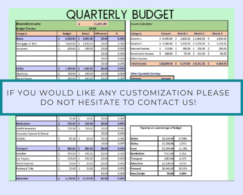 Quarterly Budget Template Excel Spreadsheet Download Budget - Etsy