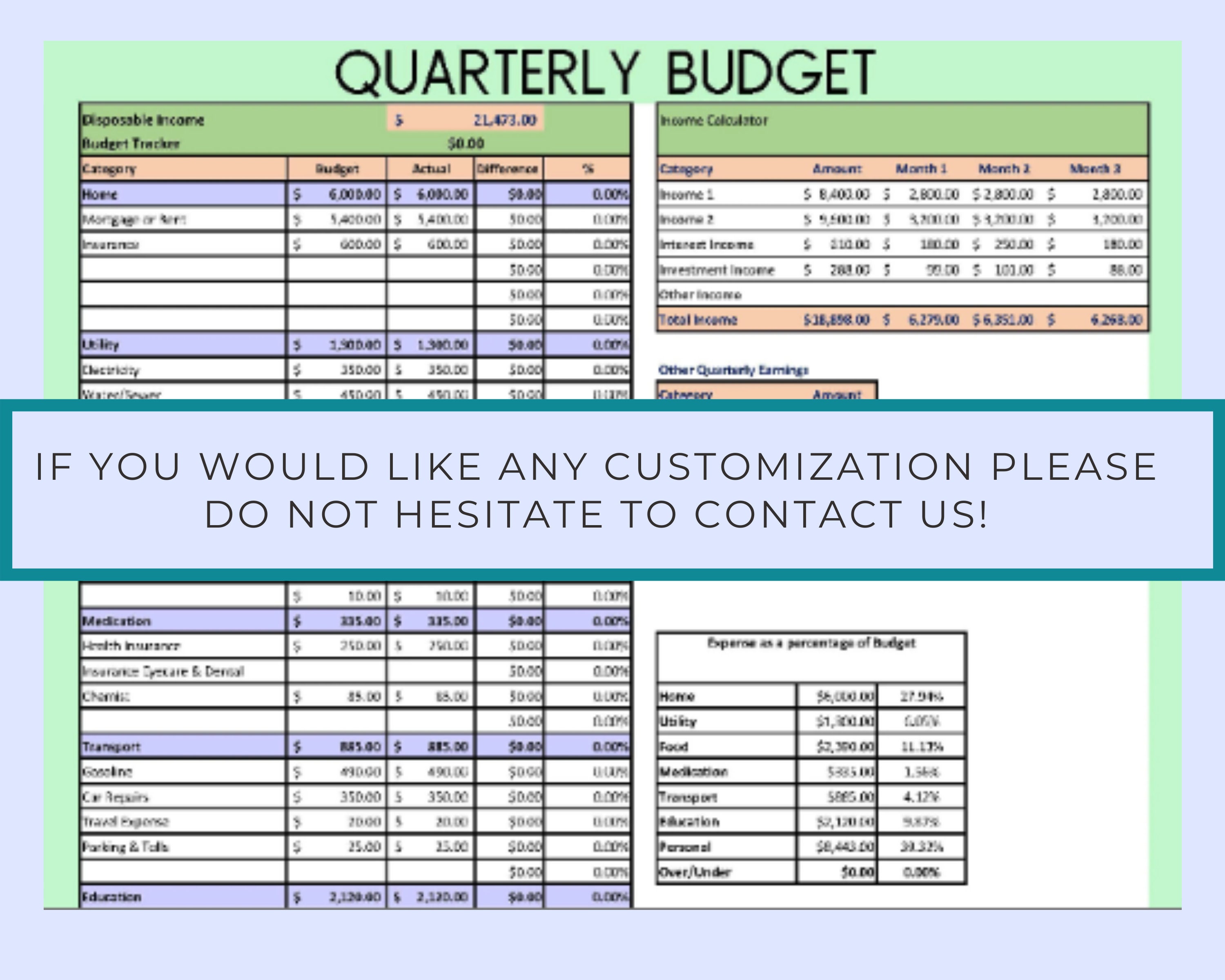 Quarterly Budget Excel Template: Household Income & Expense Tracker ...
