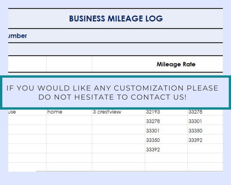 Business Mileage Excel Log for Small Business, Driving Mileage Tracker ...