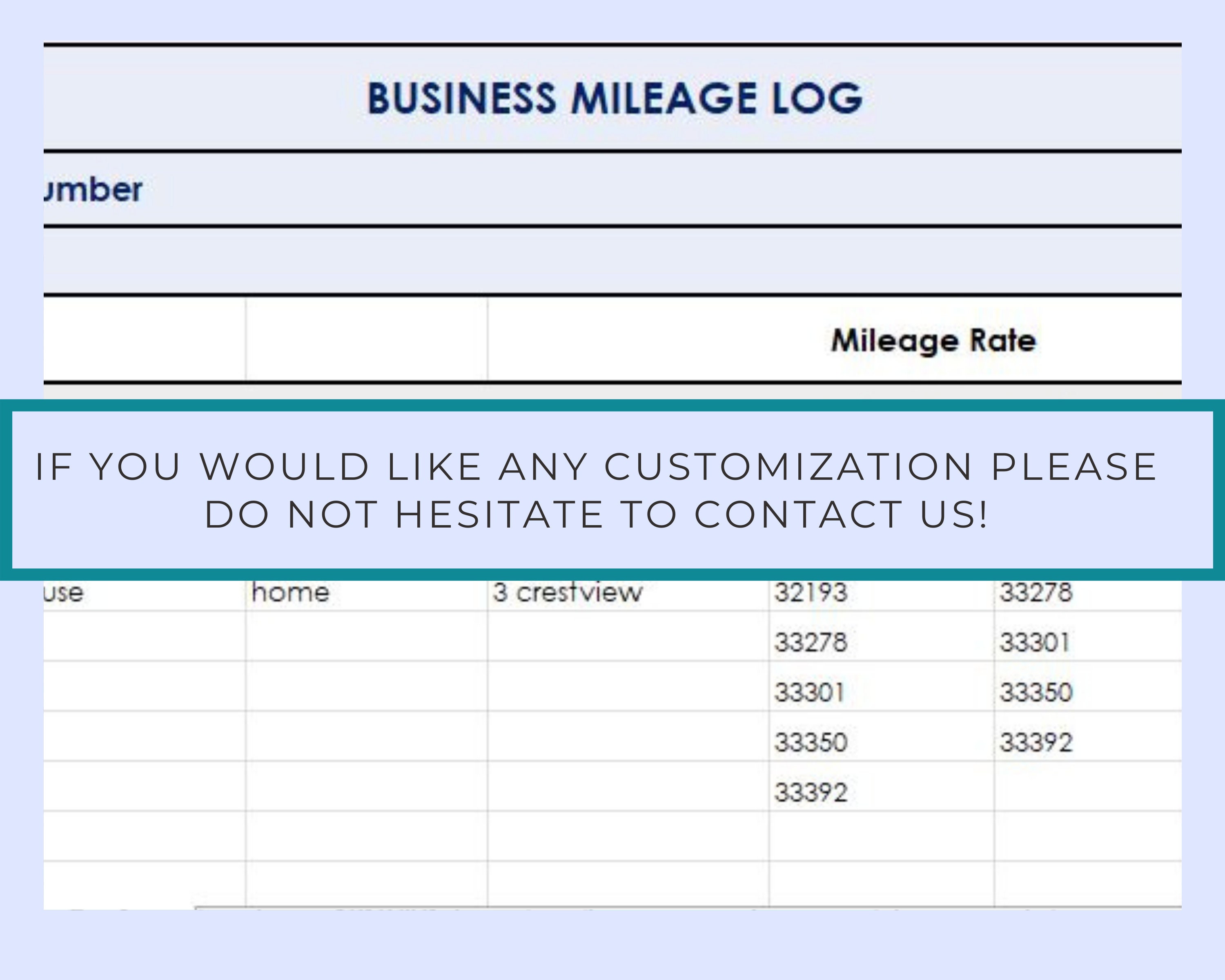 Business Mileage Excel Log for Small Business, Driving Mileage Tracker ...