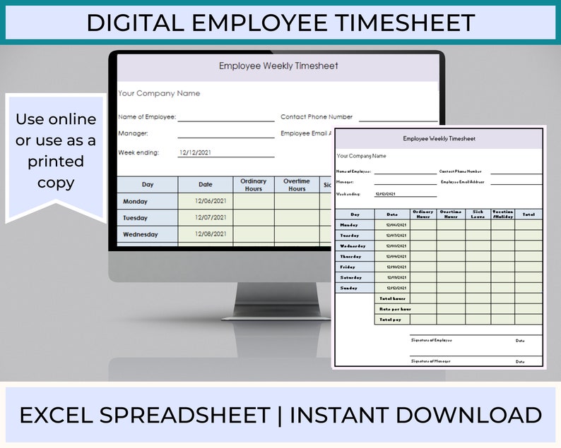 Flexible Editable Time Sheet, Employee Timesheet on Excel Small ...