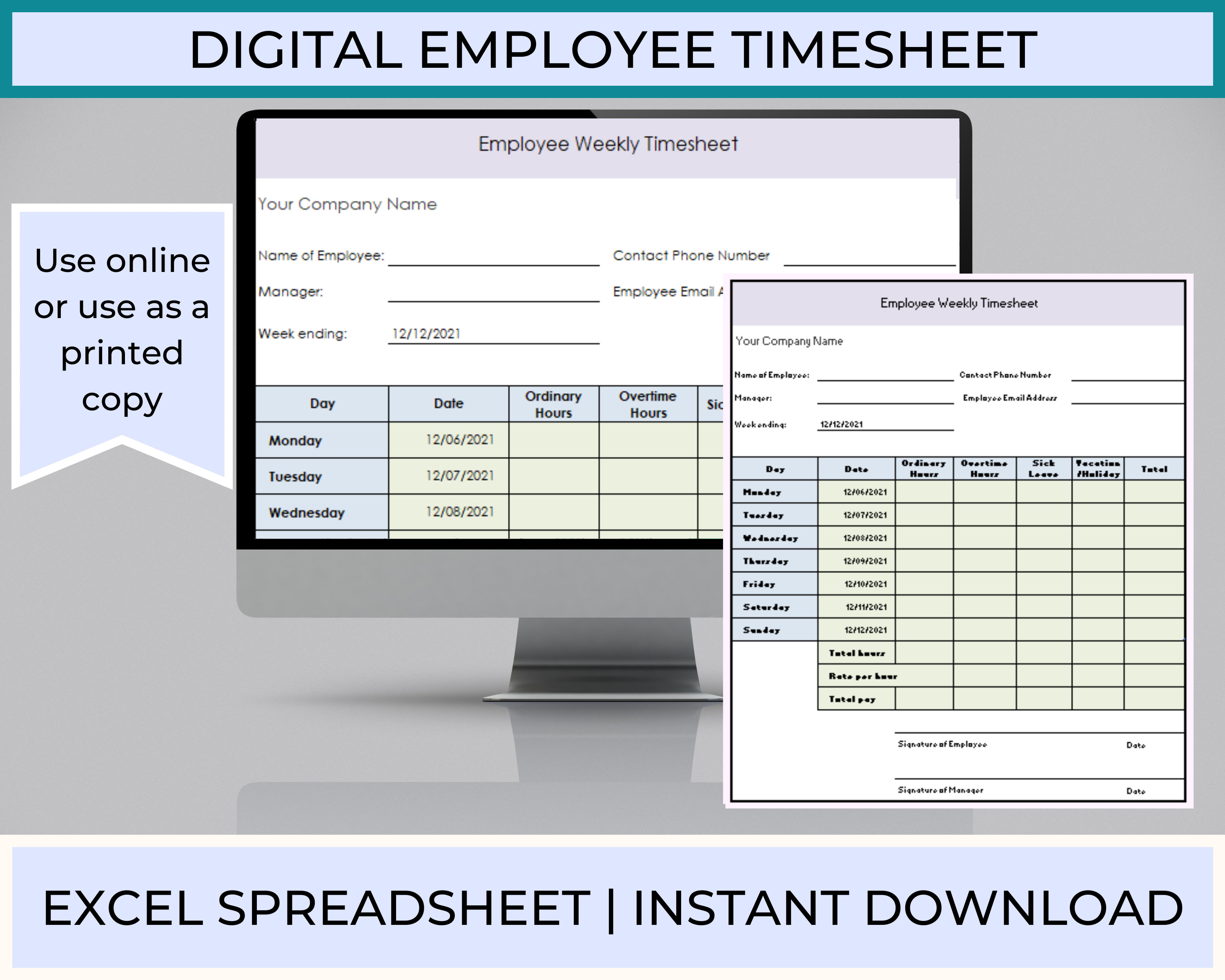 Flexible Editable Time Sheet, Employee Timesheet on Excel Small ...