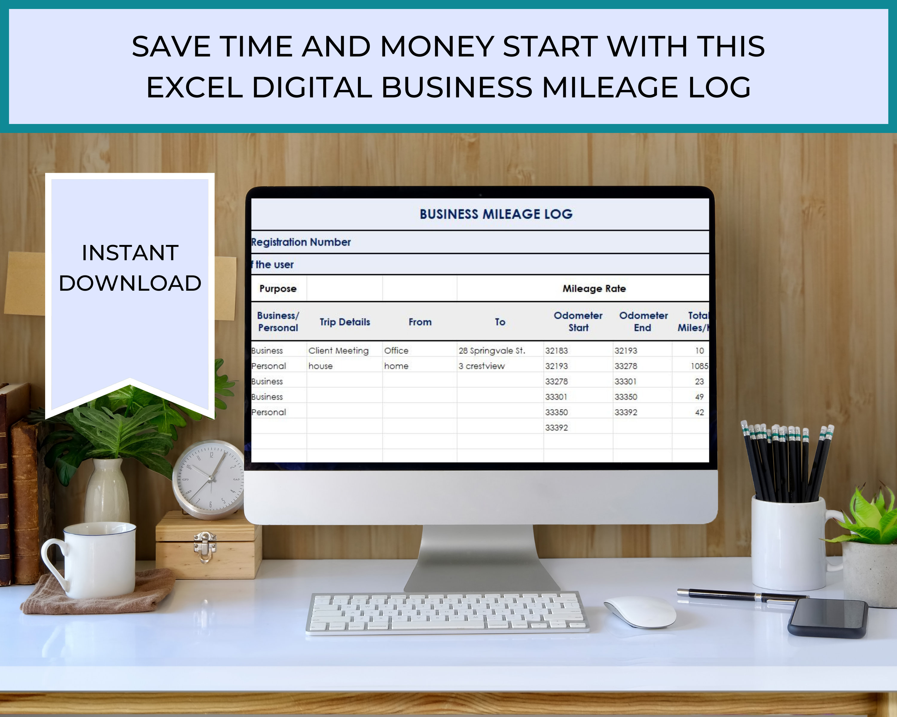 Business Mileage Excel Log for Small Business, Driving Mileage Tracker ...