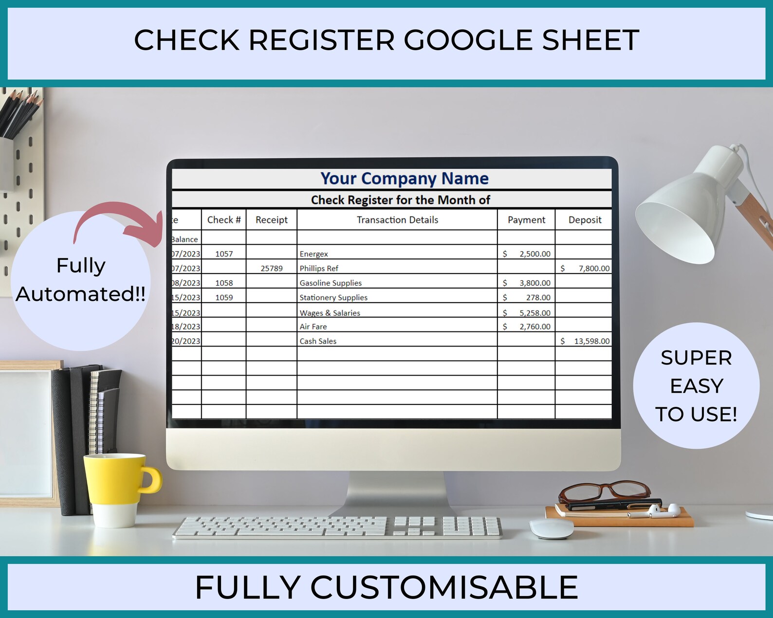 Checkbook Register Google Sheet Template, Editable Check Register ...