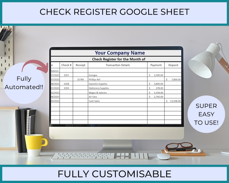 Checkbook Register Google Sheet Template Editable Check - Etsy