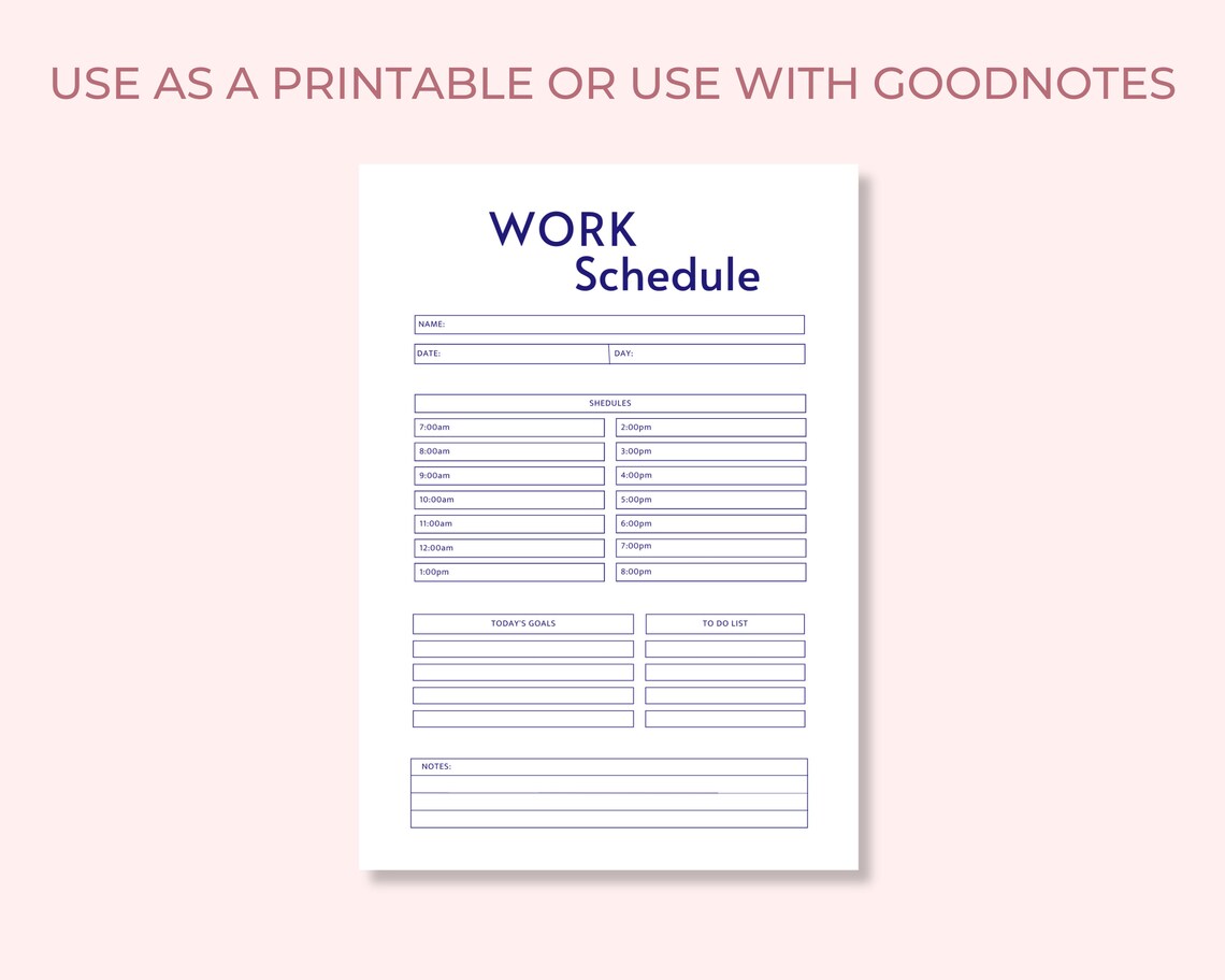 Small Business Work Schedule Sheet, Work Schedule Printable, Work Log ...
