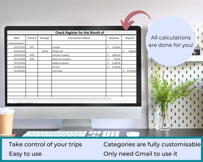 Checkbook Register Google Sheet Template, Editable Check Register ...