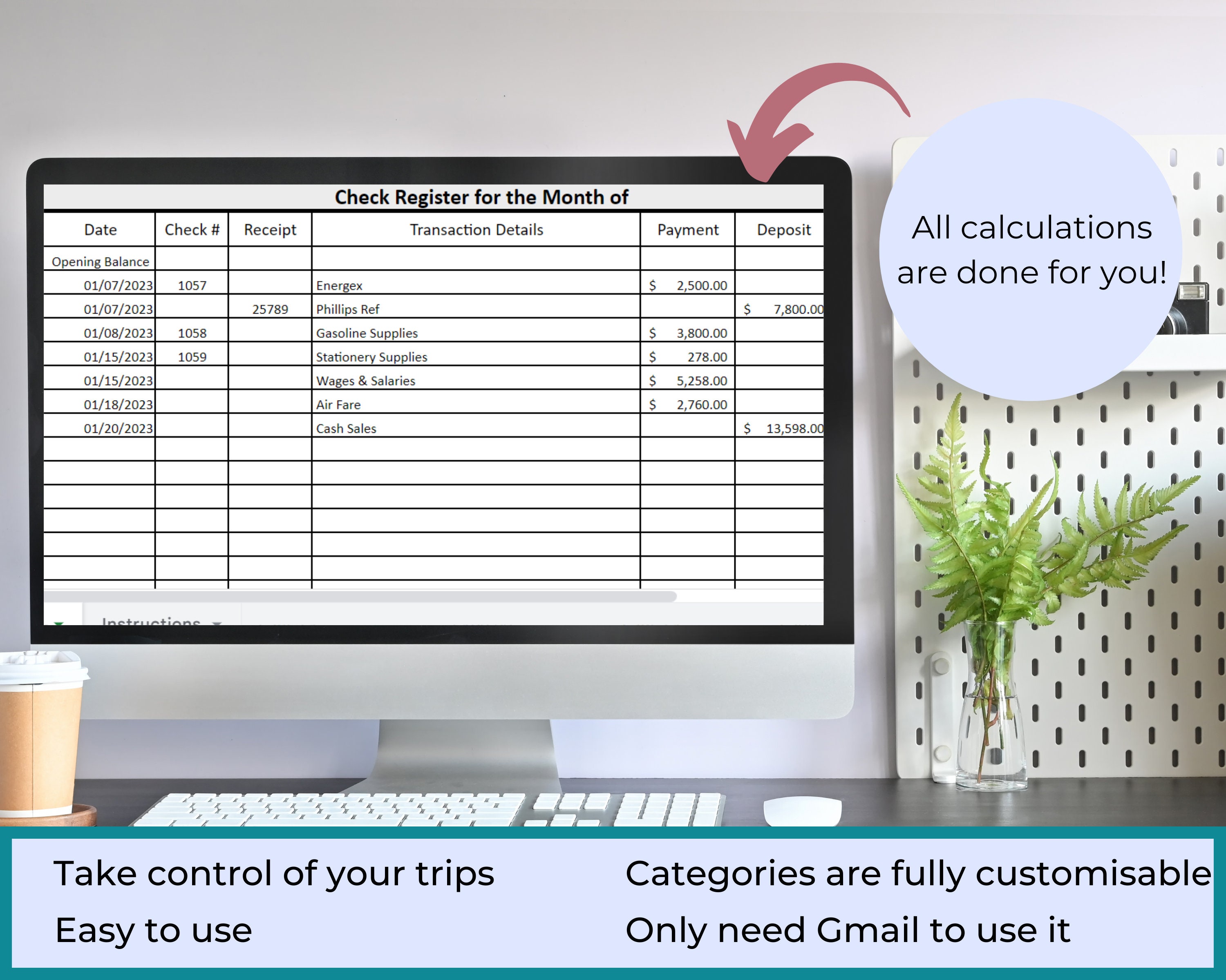 Checkbook Register Google Sheet Template, Editable Check Register ...