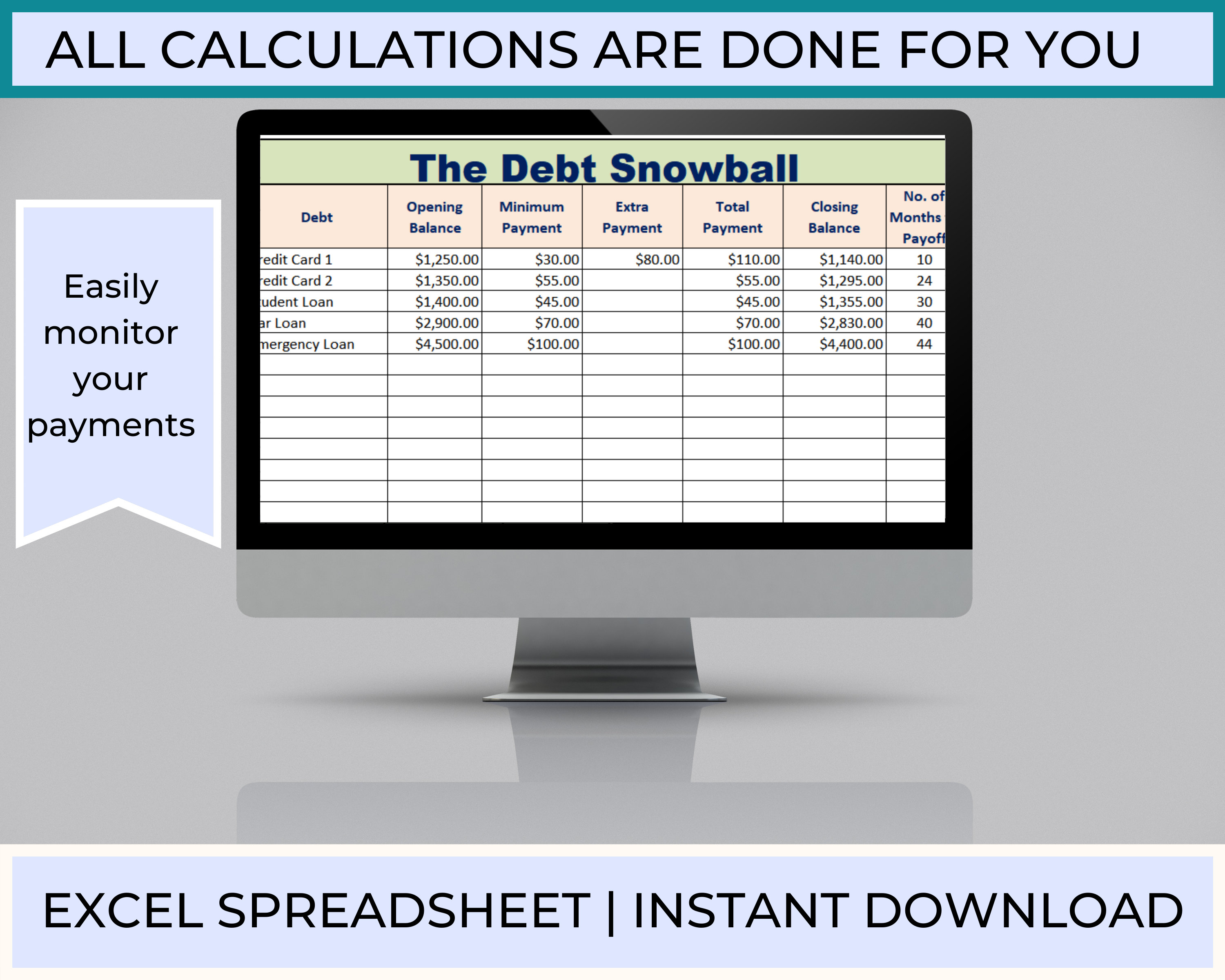 Pay off Debt Faster With This Easy Debt Snowball Excel Tracker Organize ...