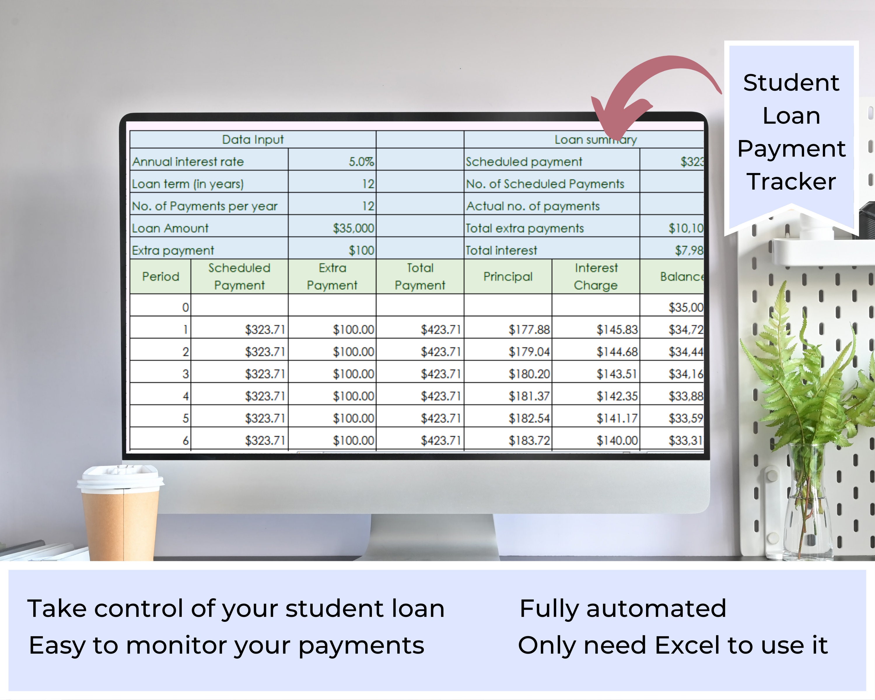 Student Loan Repayment Excel Spreadsheet | Auto Payment Tracker | Extra ...