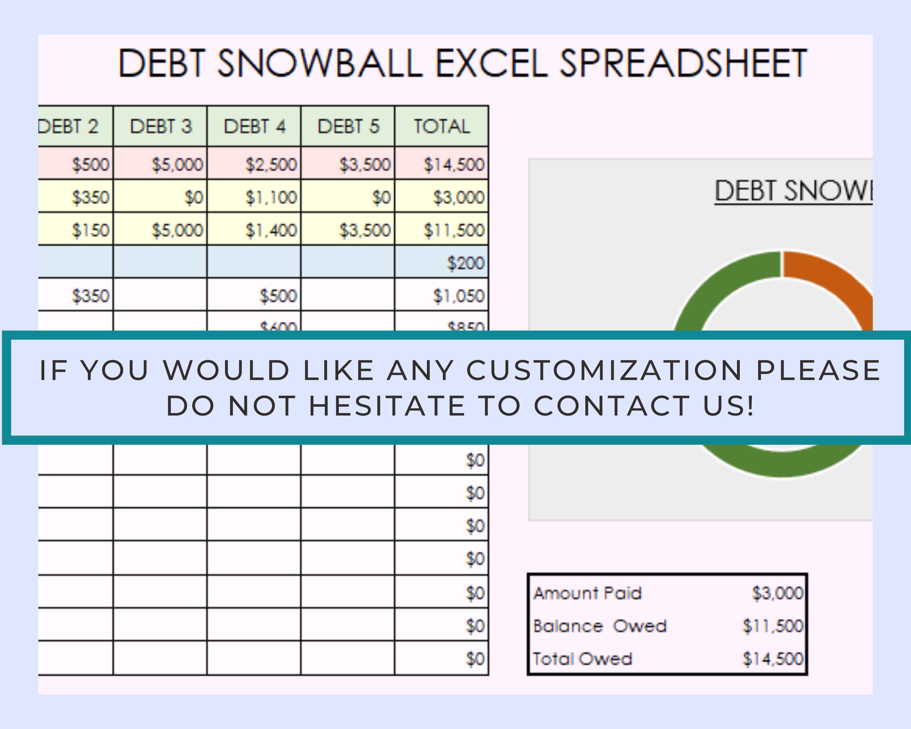Debt Snowball Excel Spreadsheet, Quick Debt Relief, Debt Payoff Tracker ...