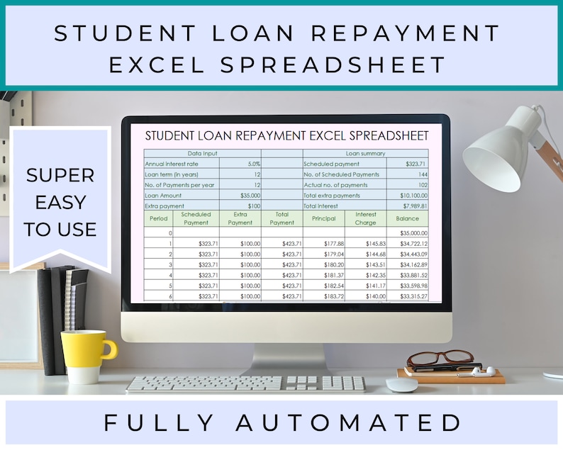 Student Loan Repayment Excel Spreadsheet, Automated Tracker (digital ...