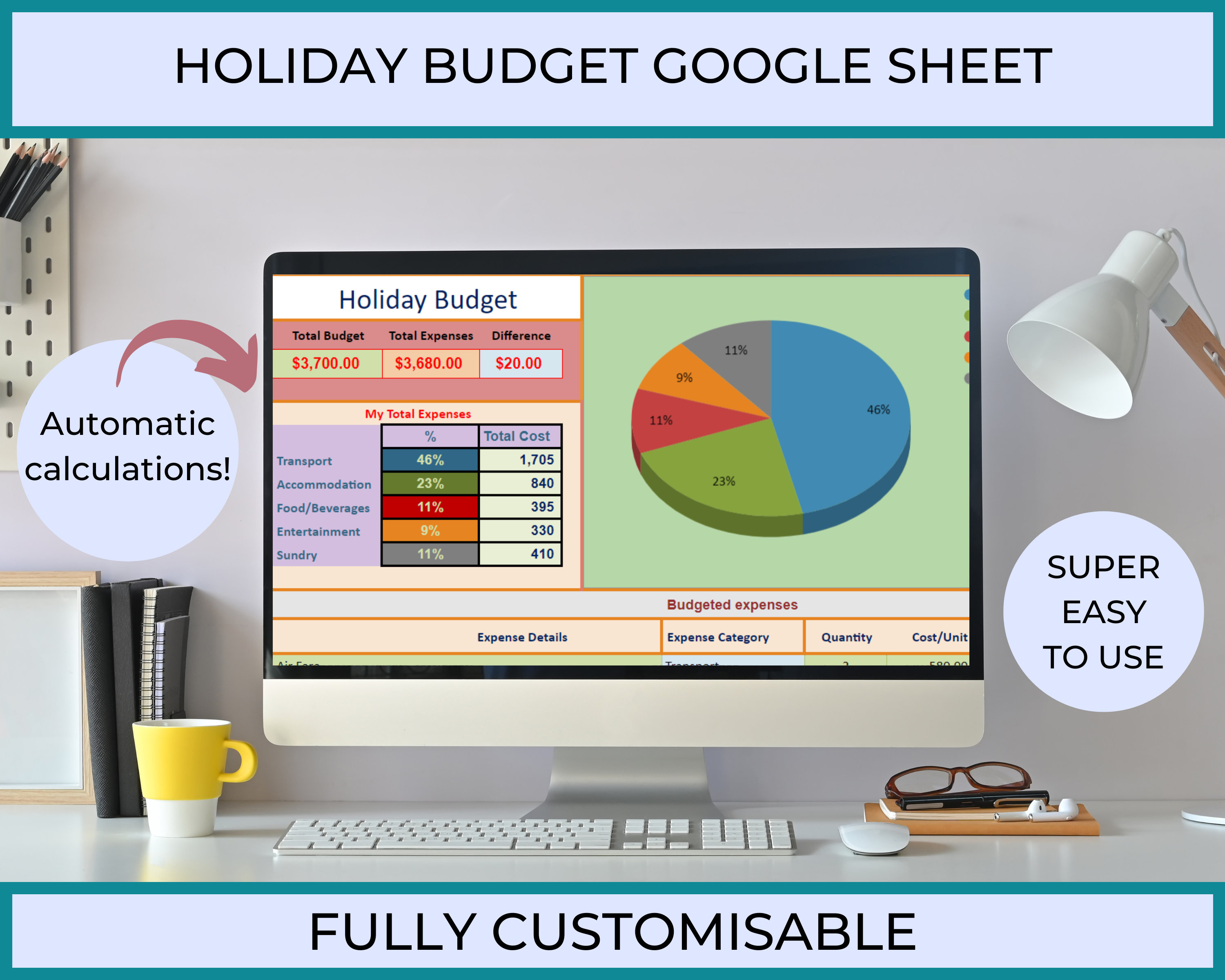 Easy to Use Digital Christmas Holiday Budget Template, Editable Holiday ...