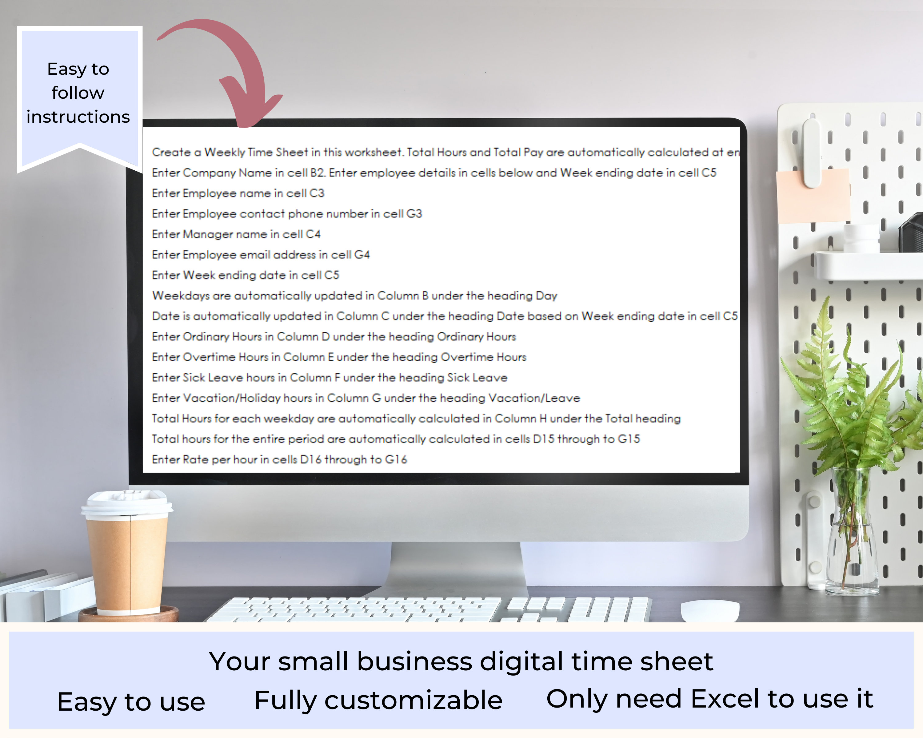 Employee Timesheet on Excel ,flexible Editable Time Sheet, Small ...