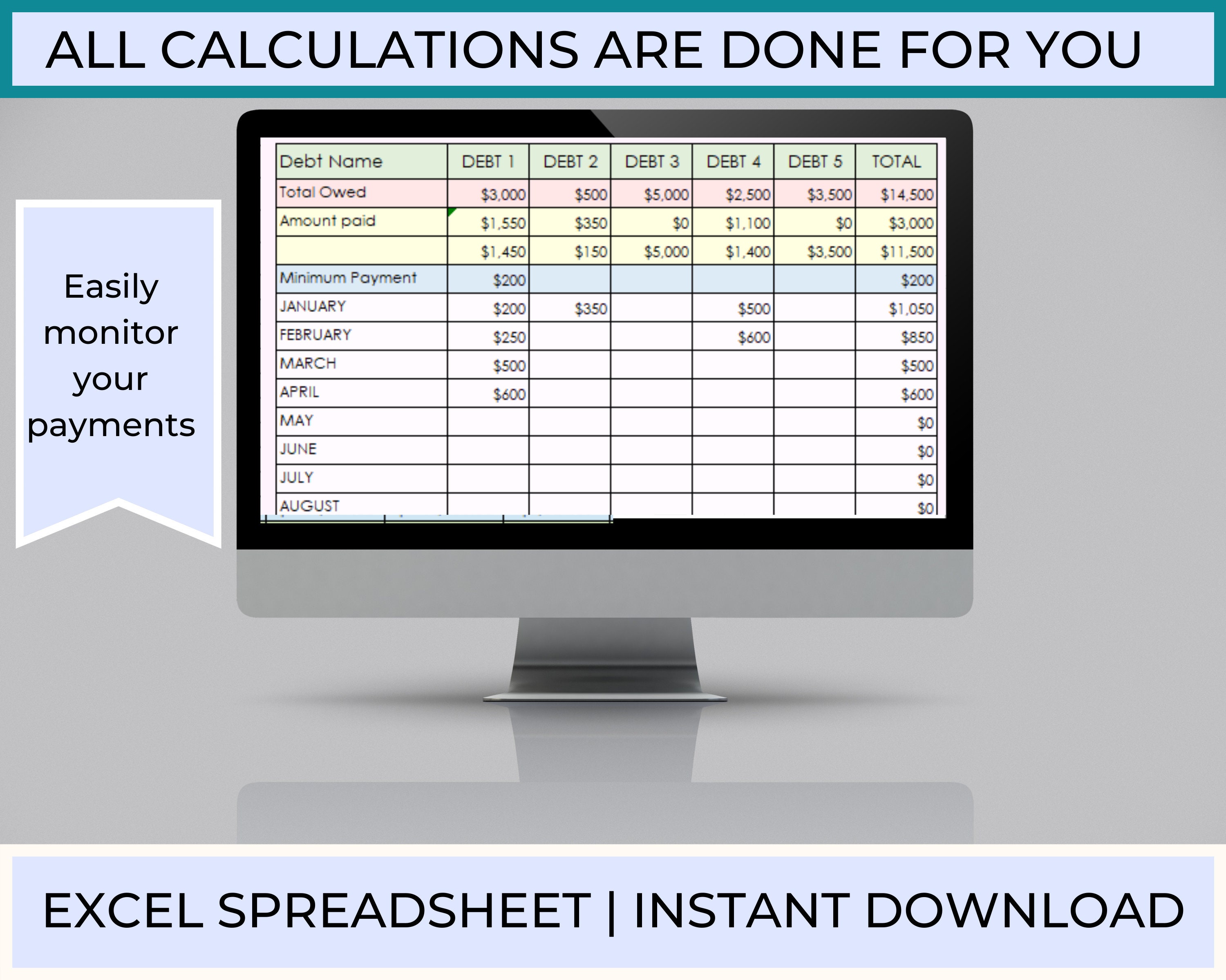 Debt Snowball Excel Spreadsheet, Quick Debt Relief, Debt Payoff Tracker ...
