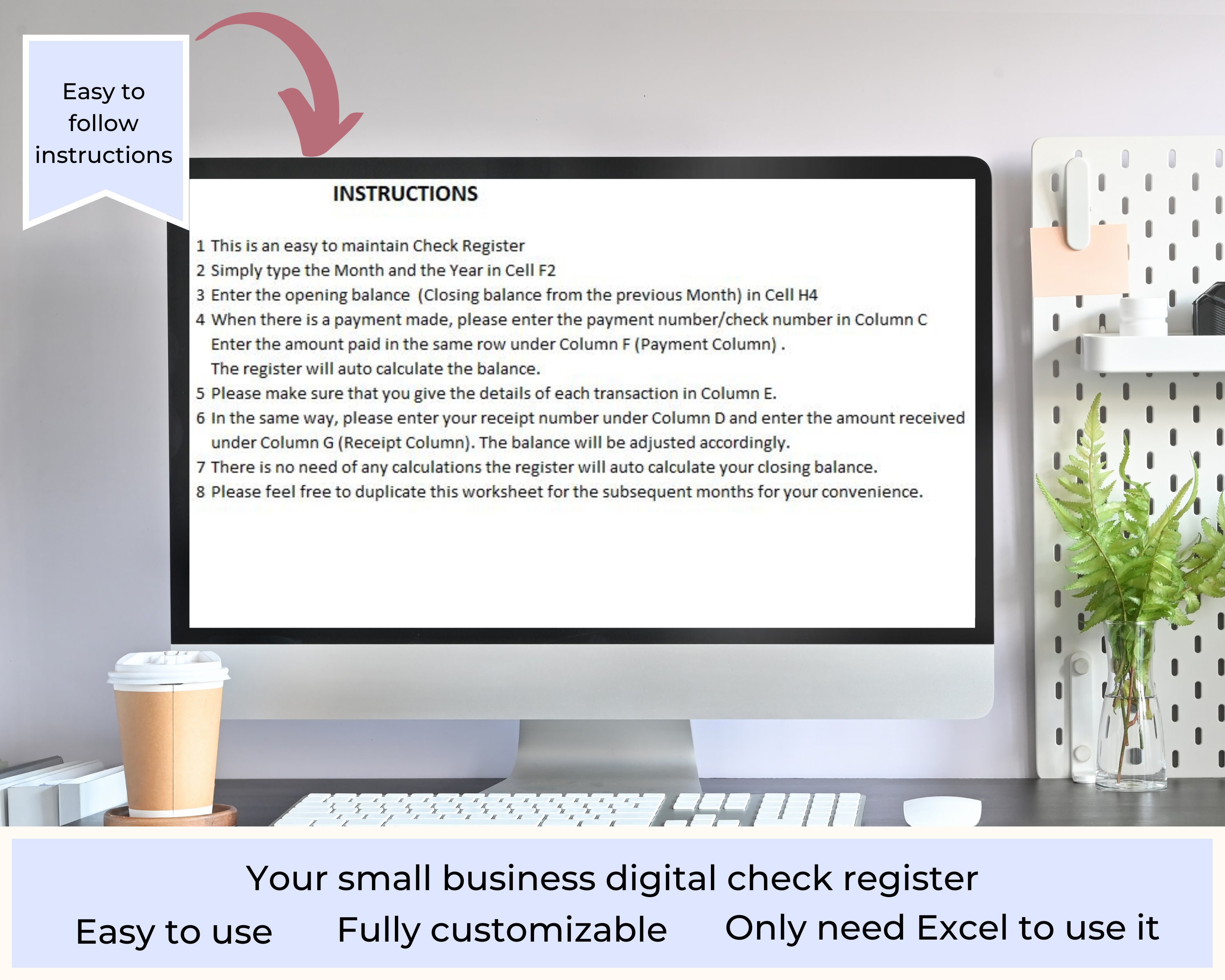 Digital Check Register Template, Customizable Excel Spreadsheet ...