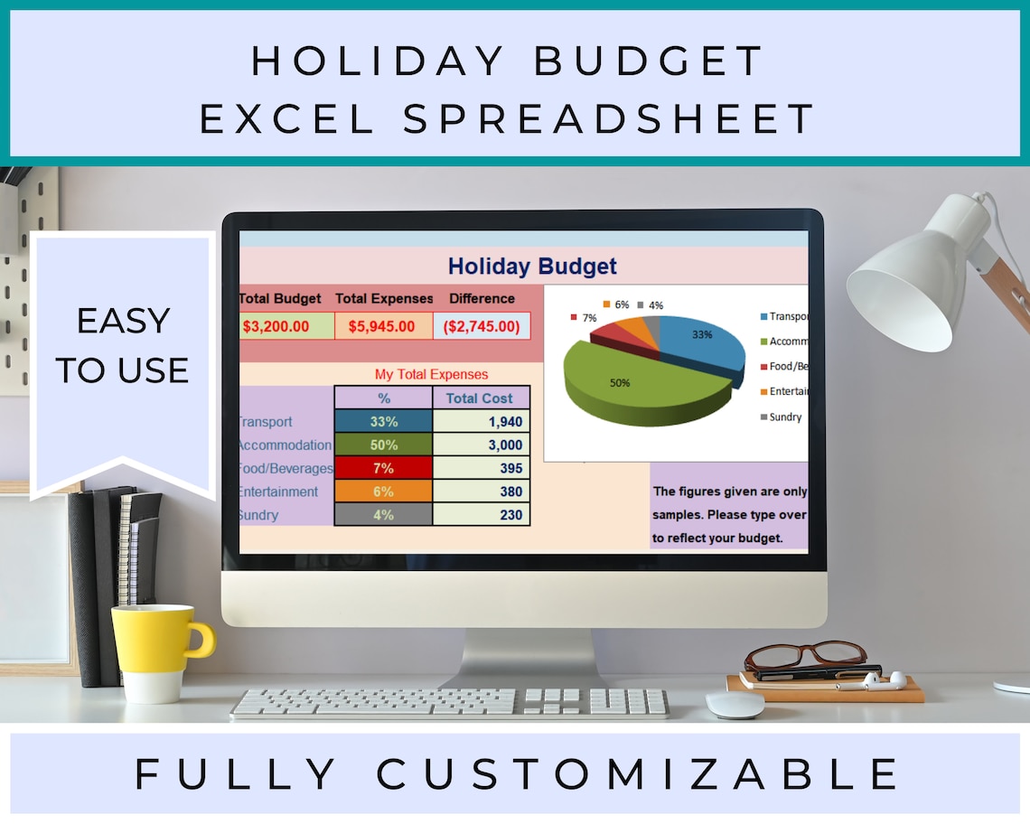 Excel Holiday Budget Template Excel Spreadsheet Mother's | Etsy