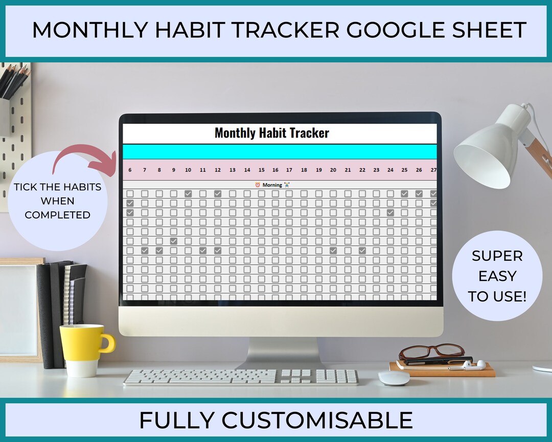 Monthly Habit Tracker Google Sheets, Habit Tracker Template Google ...