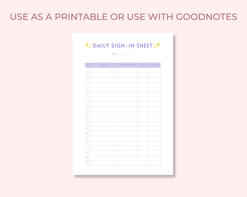 Small Business Daily Sign-in Sheet: Printable Planner Insert (PDF ...