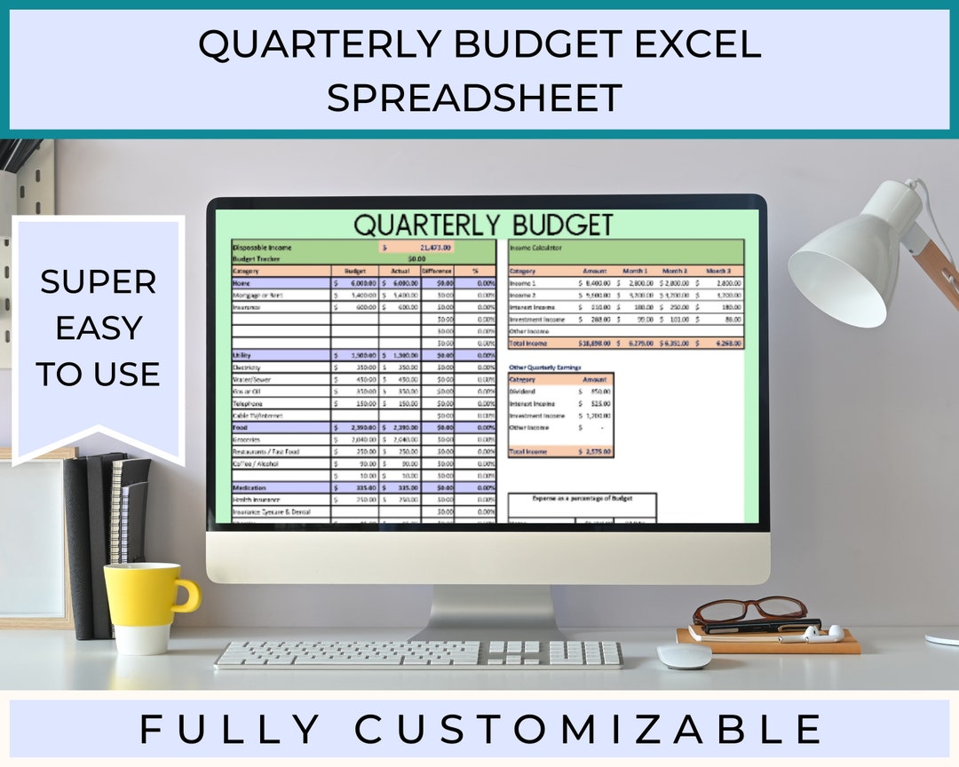 Quarterly Budget Template, Quarterly Household Budget Tracker, Excel ...