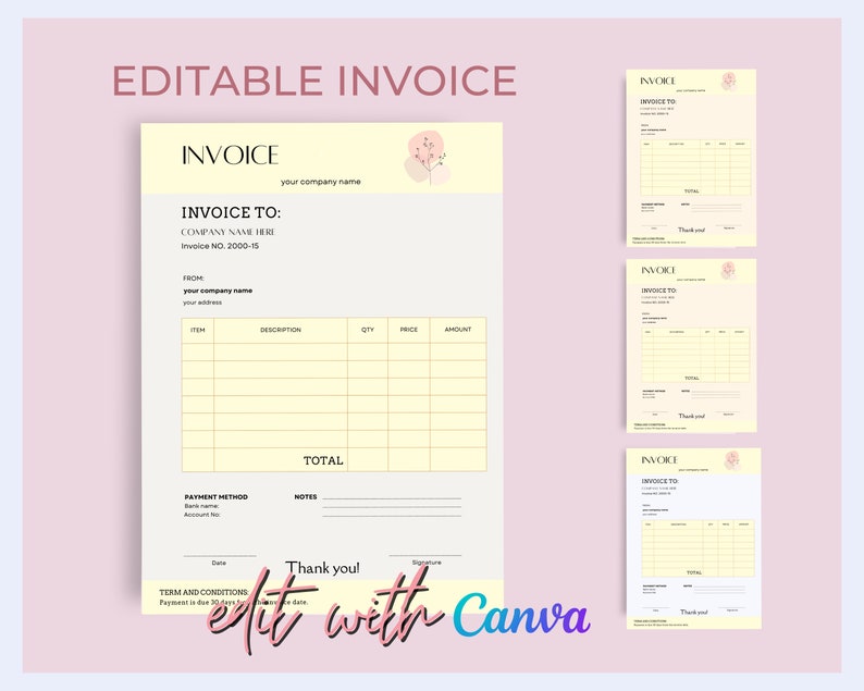 Printable Small Business Invoice Template, Invoice Canva Editable ...
