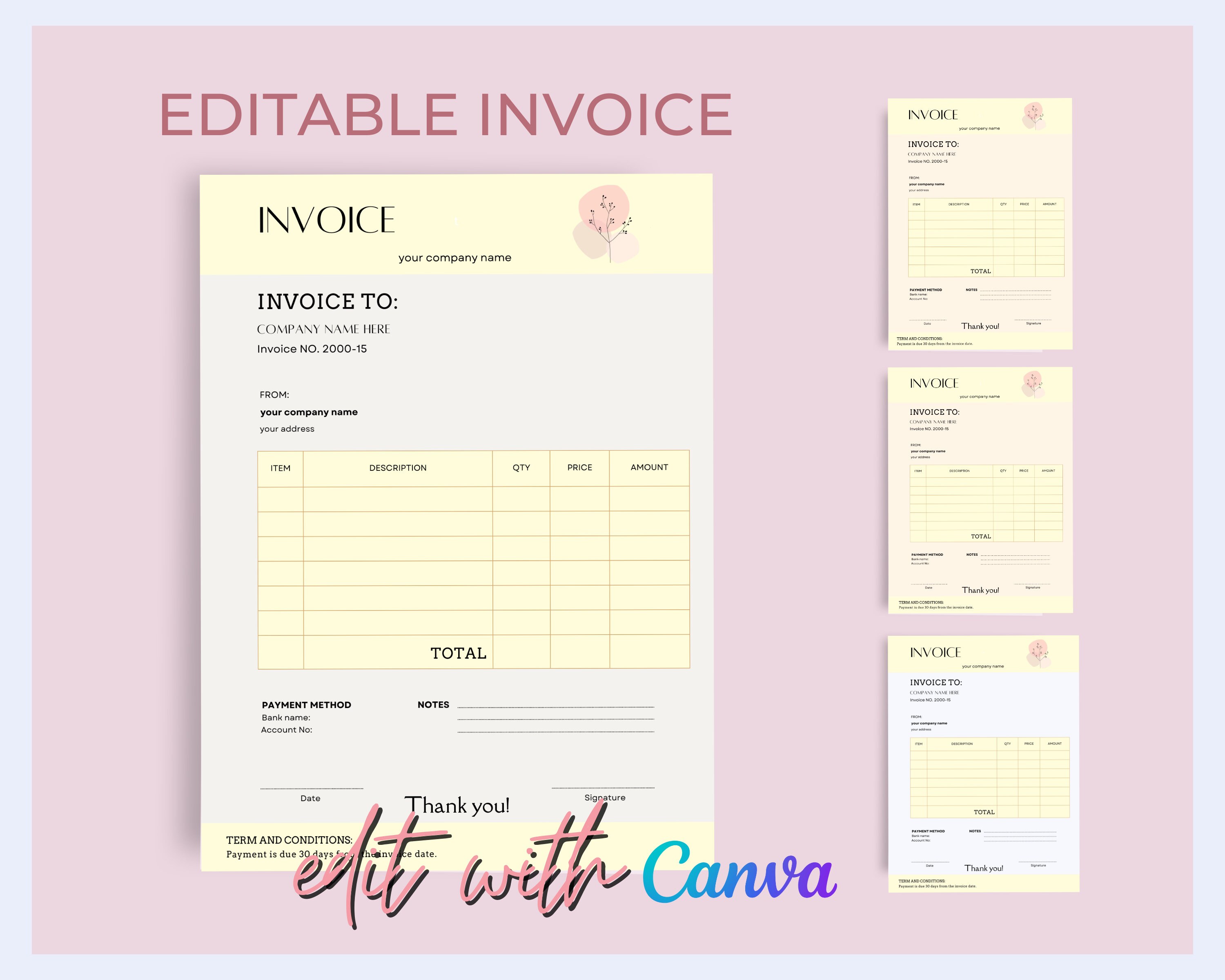 Printable Small Business Invoice Template, Invoice Canva Editable ...