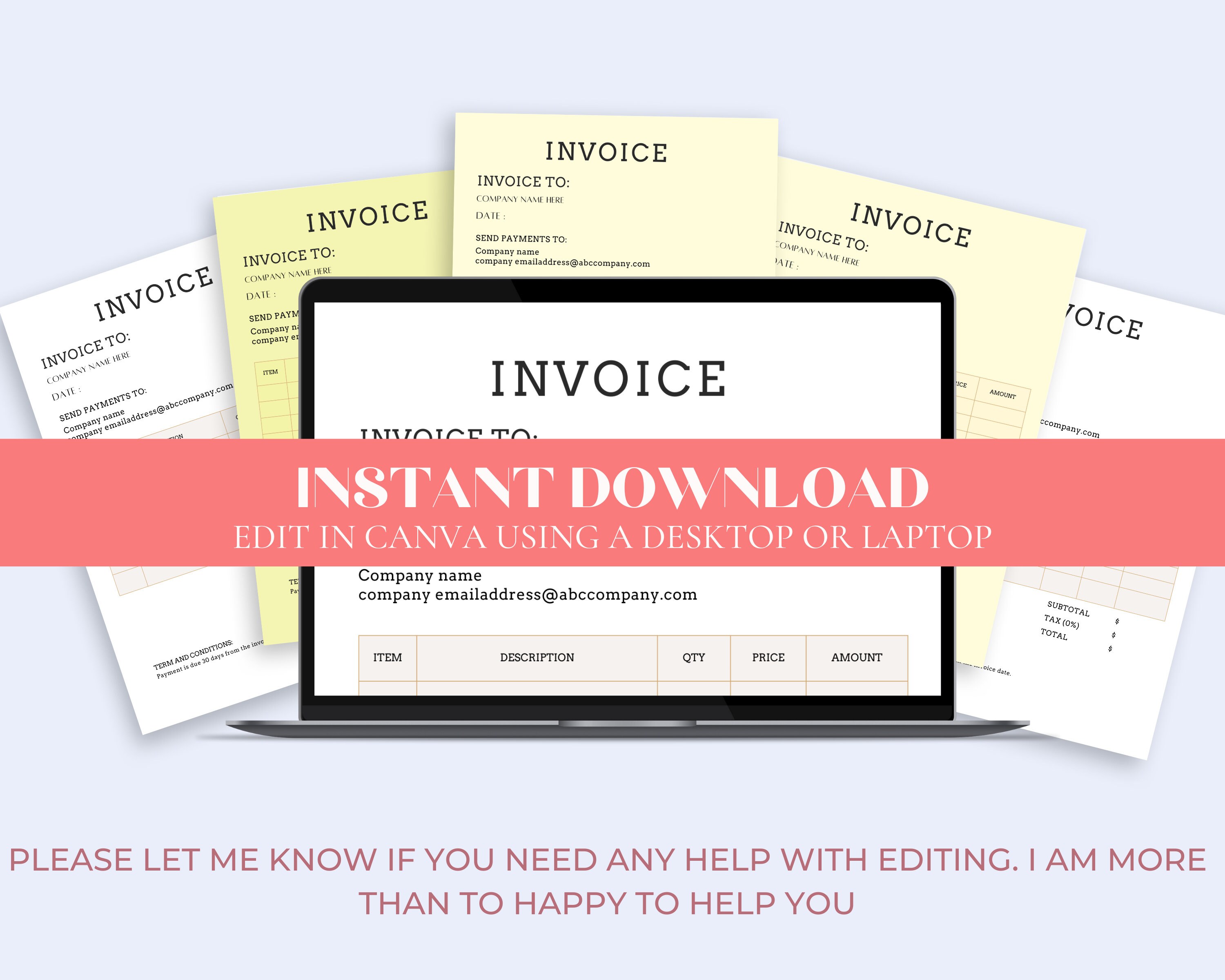 Fully Editable Invoice Template Customize Text Colors and Style to ...