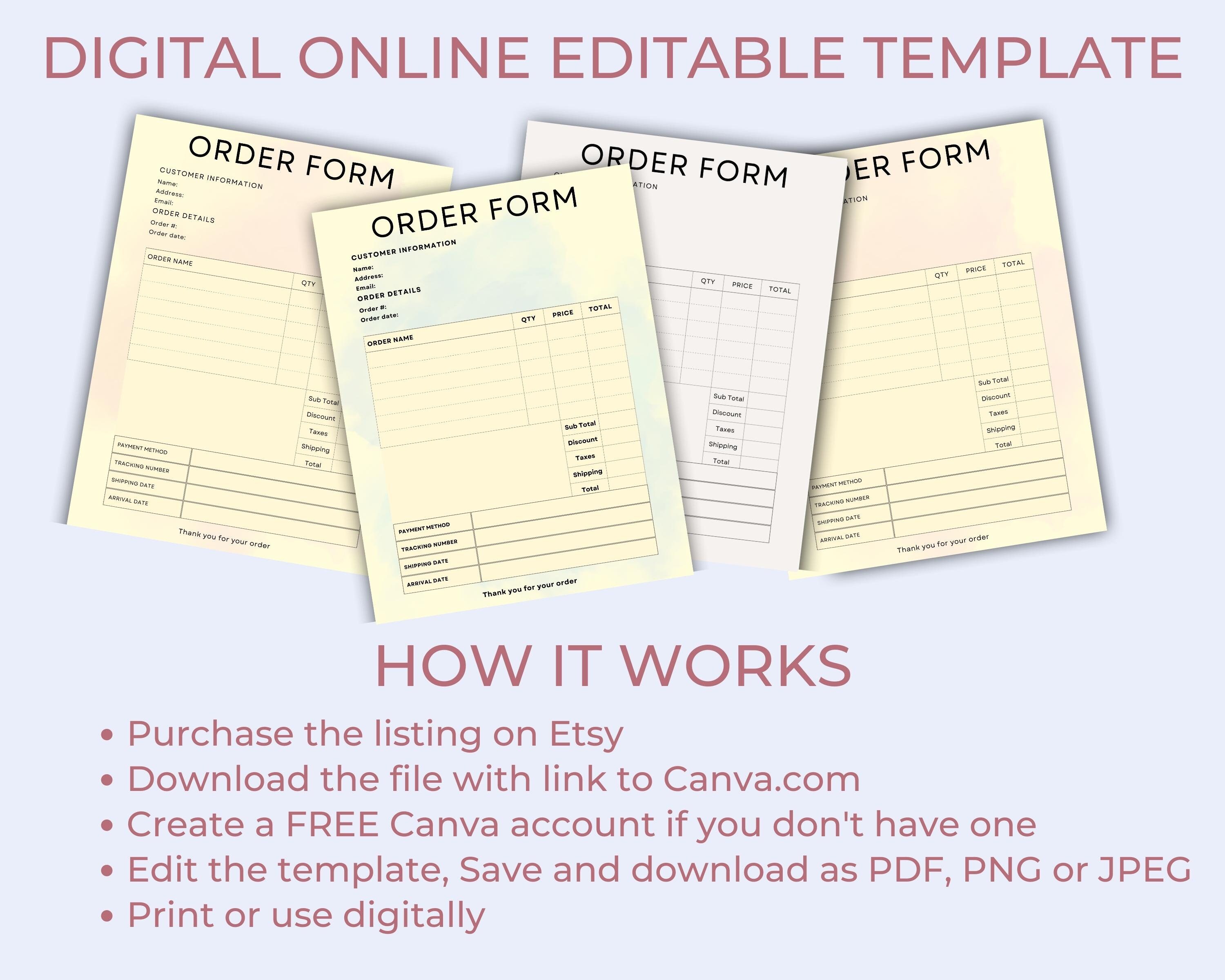 Editable Small Business Order Form, Order Form for Small Business ...