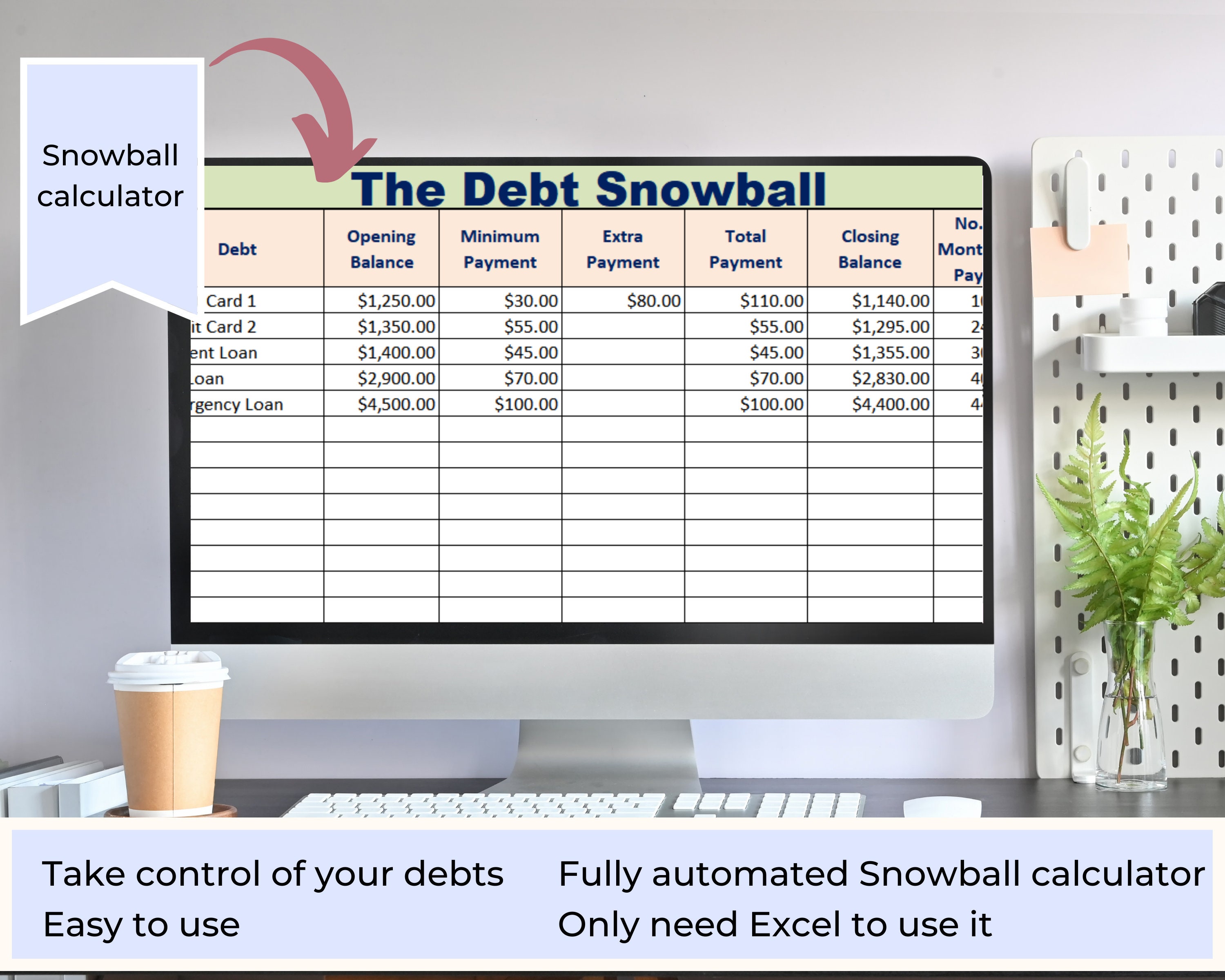 Pay off Debt Faster With This Easy Debt Snowball Excel Tracker Organize ...