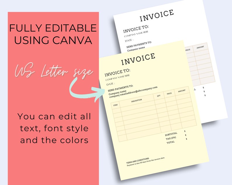Fully Editable Invoice Template Customize Text Colors and Style to ...