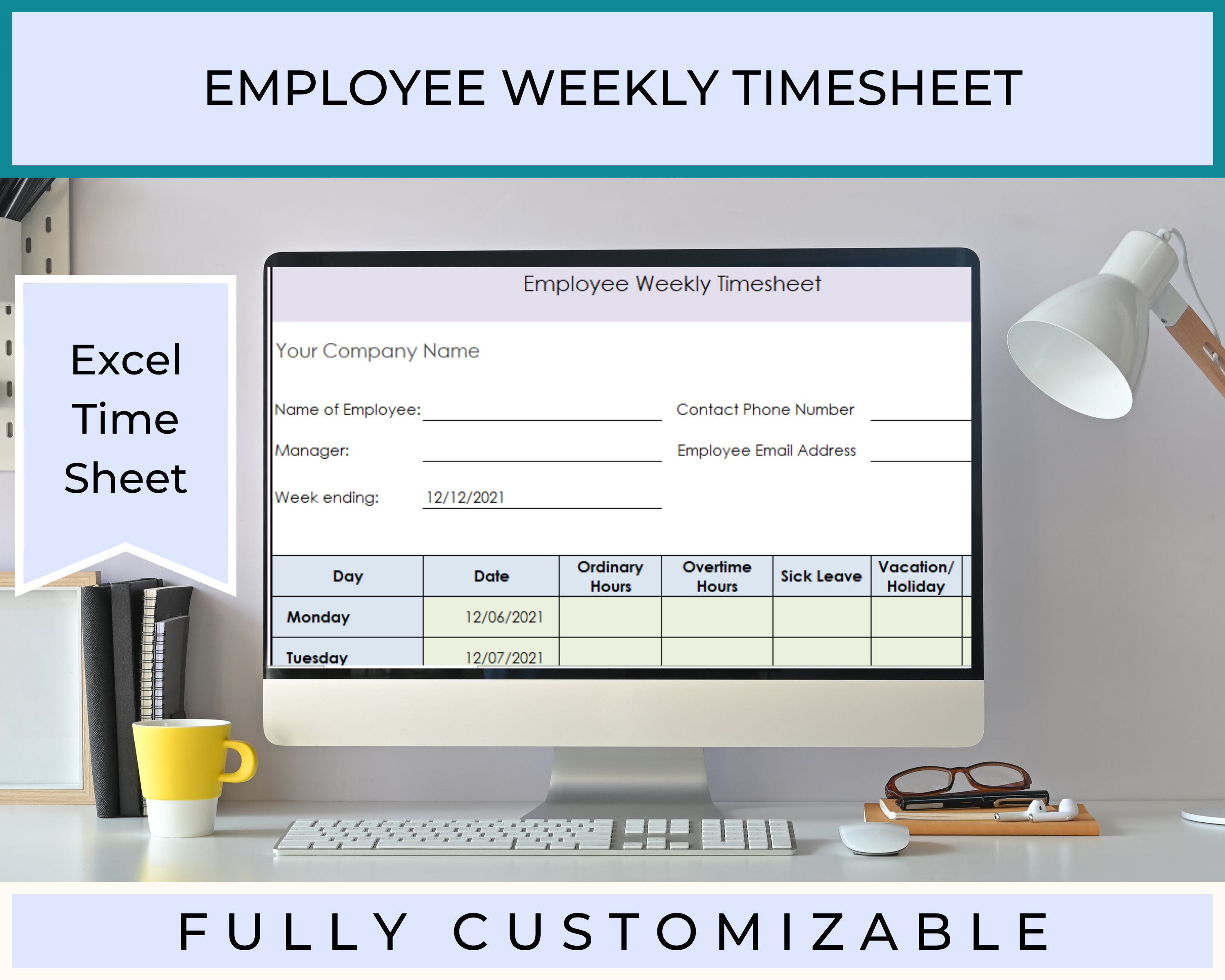 Flexible Editable Time Sheet, Employee Timesheet on Excel Small ...