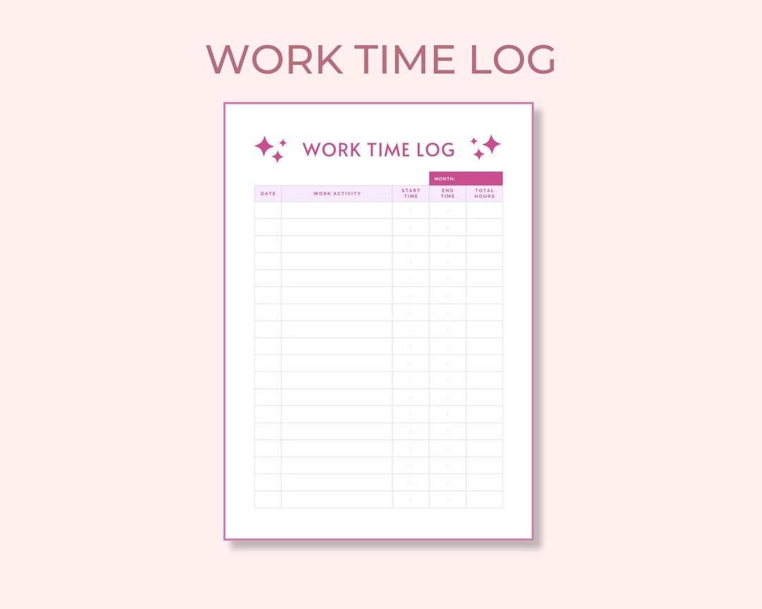 Small Business Work Time Log, Work Time Log Printable, Work Time Log ...