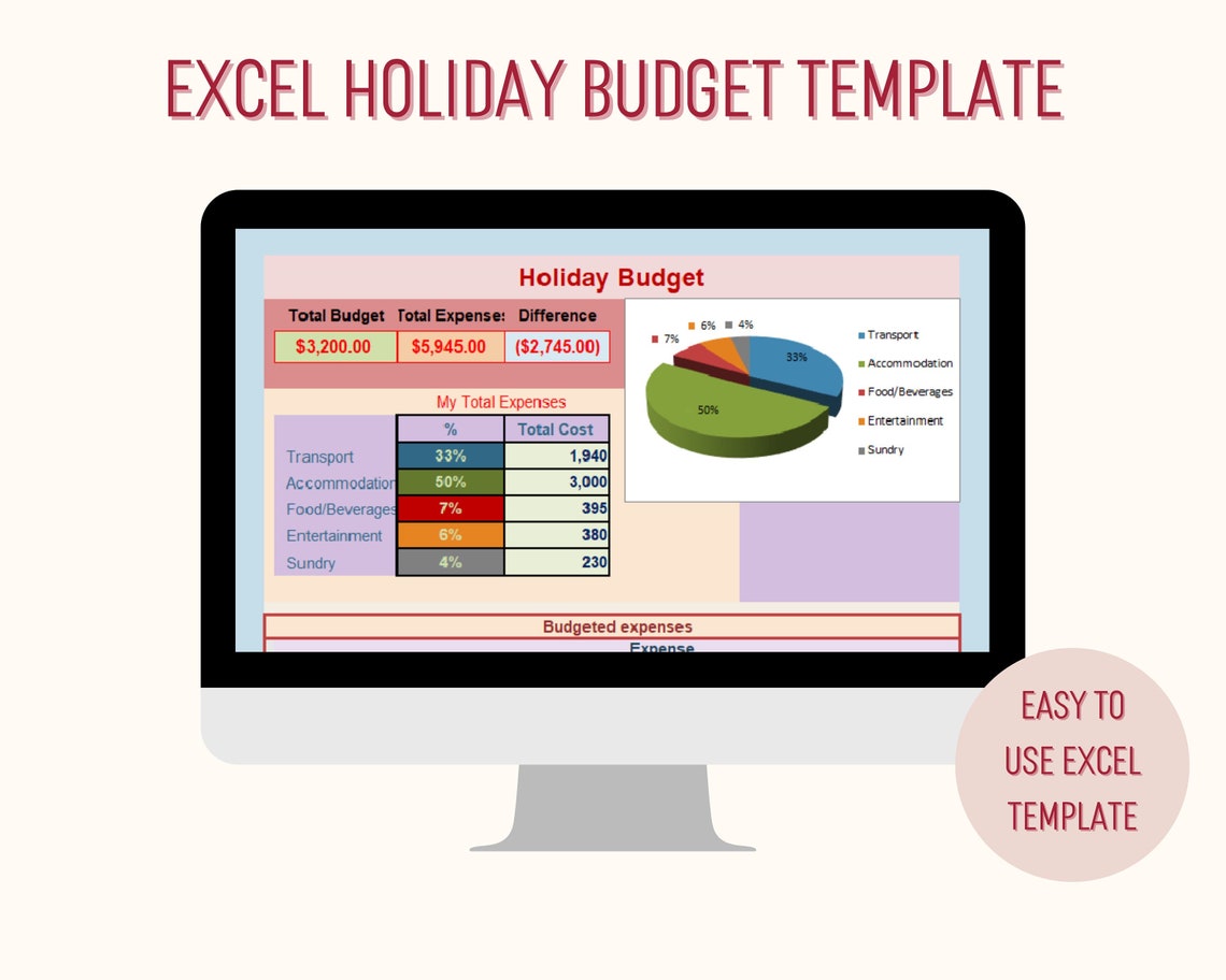 Excel Holiday Budget Template Excel Spreadsheet Mother's | Etsy