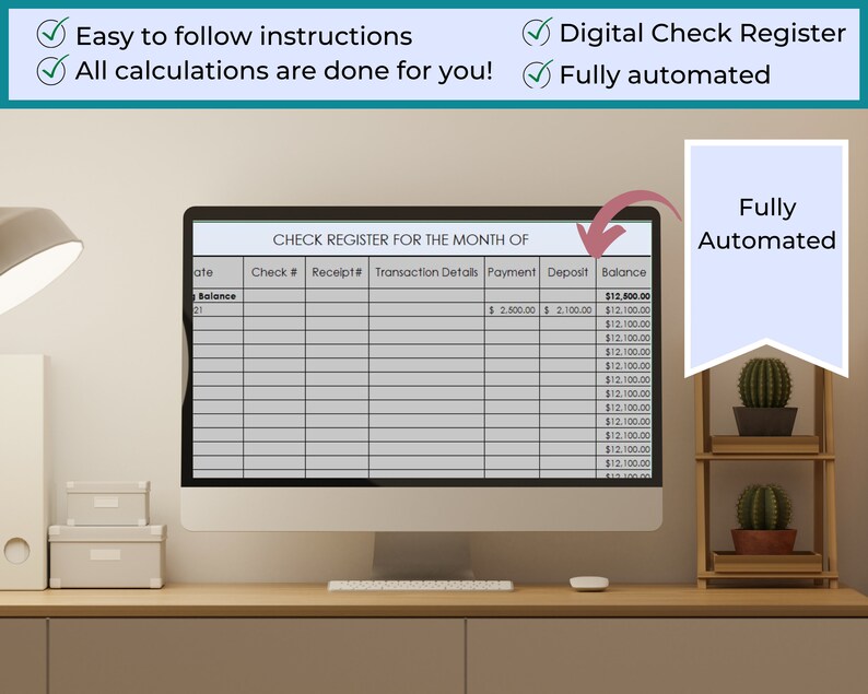 Editable Check Register, Check Register Excel Template, Digital Check ...