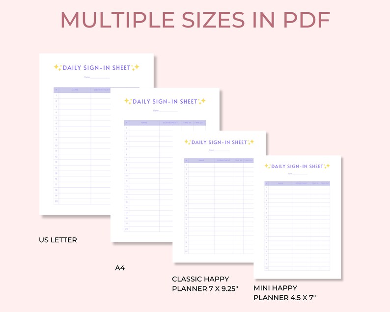 Small Business Daily Sign-in Sheet: Printable Planner Insert (PDF ...