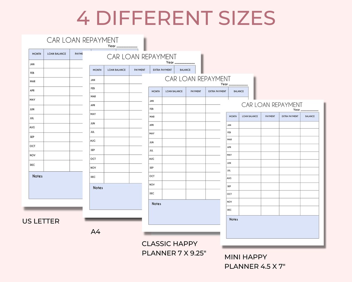 Car Loan Payment Tracker: Printable Finance Organizer (PDF Download) - Etsy