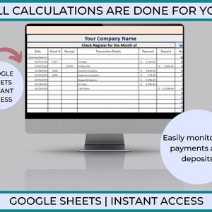 Checkbook Register Google Sheet Template Editable Check - Etsy