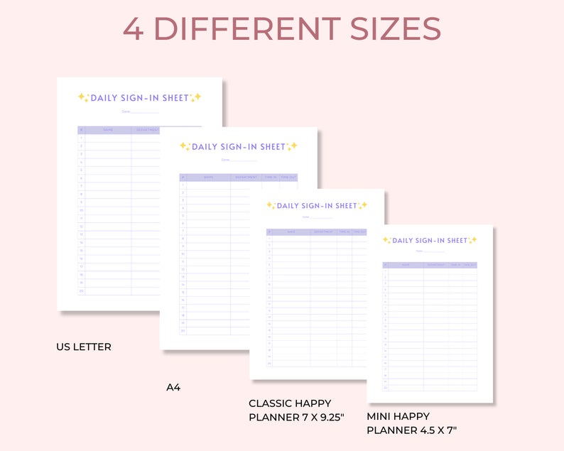 Small Business Daily Sign-in Sheet: Printable Planner Insert (PDF ...