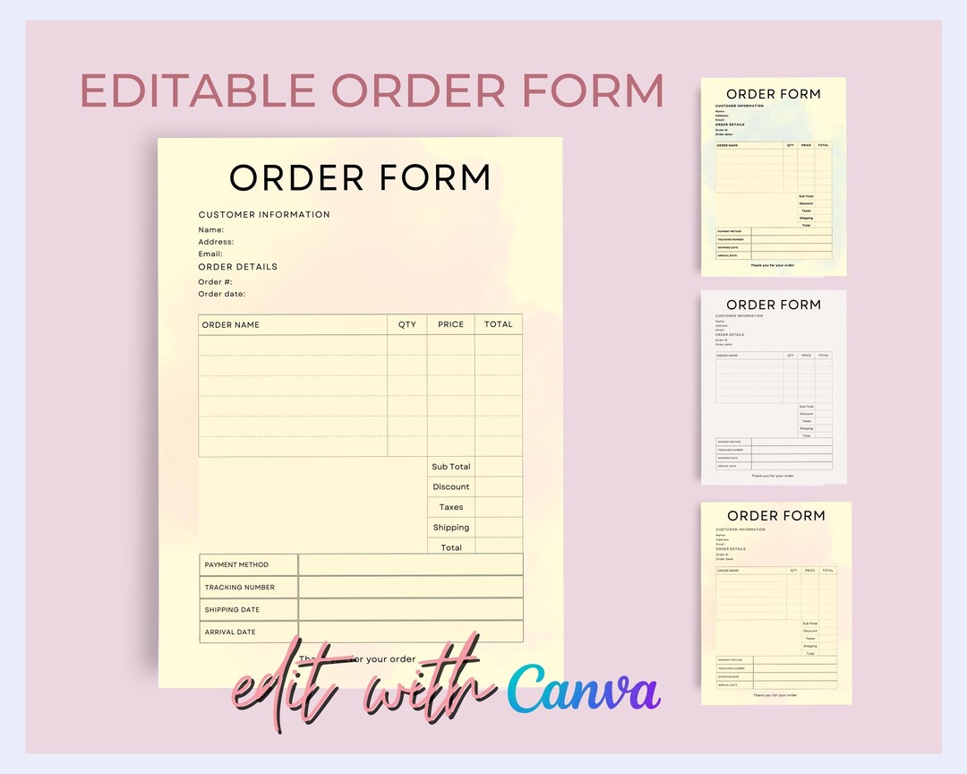 Editable Small Business Order Form, Order Form for Small Business ...