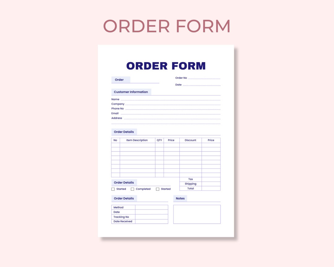 Small Business Order Form, Order Form Printable, Business Order Form ...