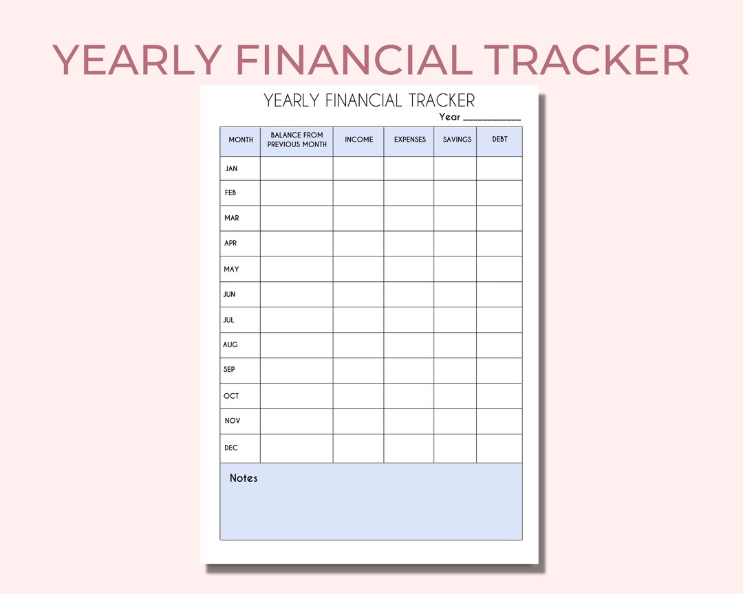 Yearly Financial Tracker: Printable Budget Planner (A4, US Letter ...