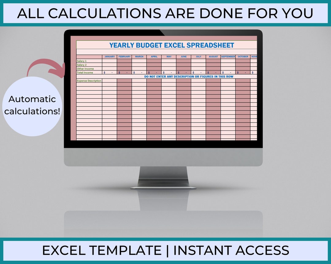 Yearly Budget Excel Template Download Income & Expense - Etsy