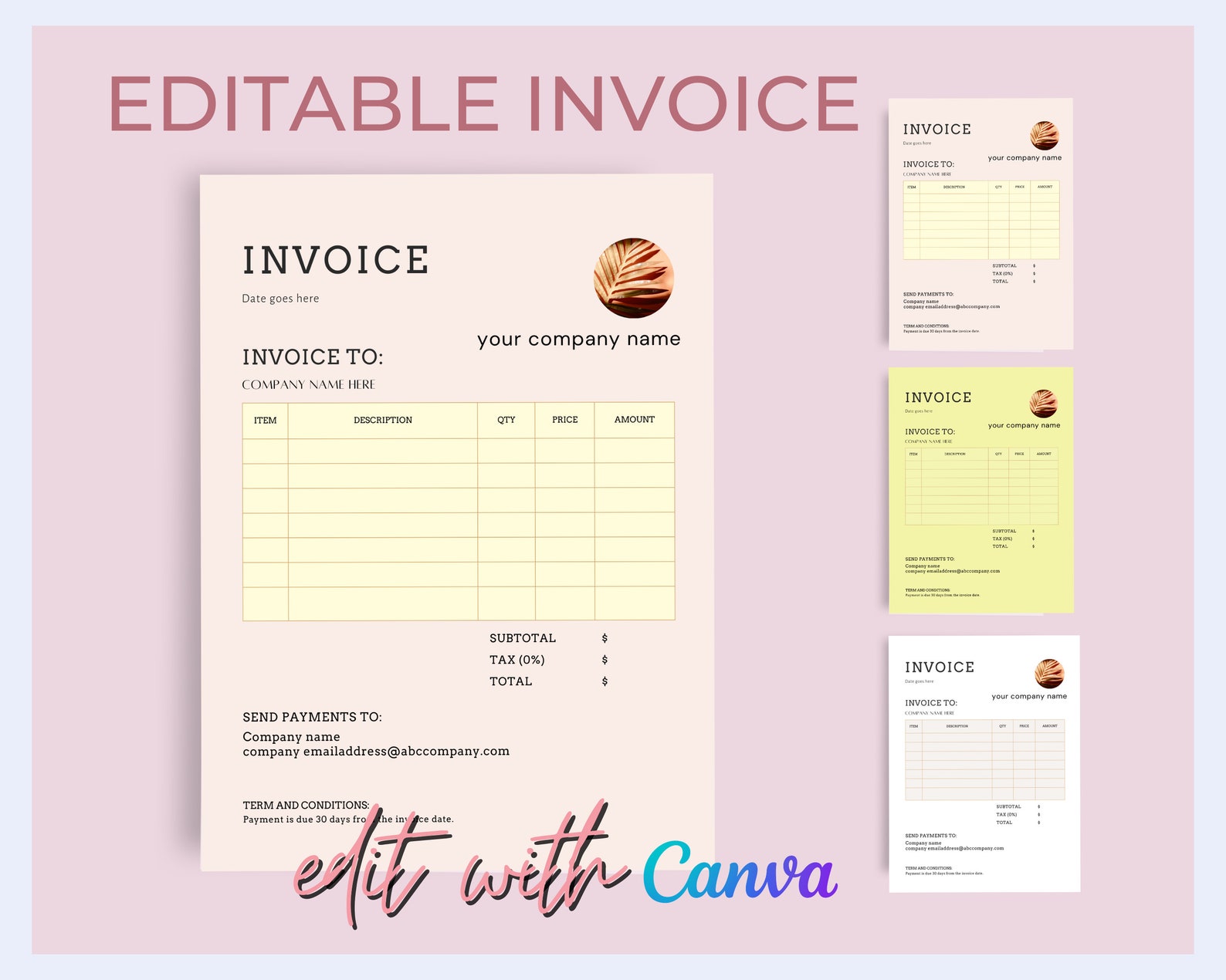Printable Small Business Invoice Template, Invoice Canva Editable ...