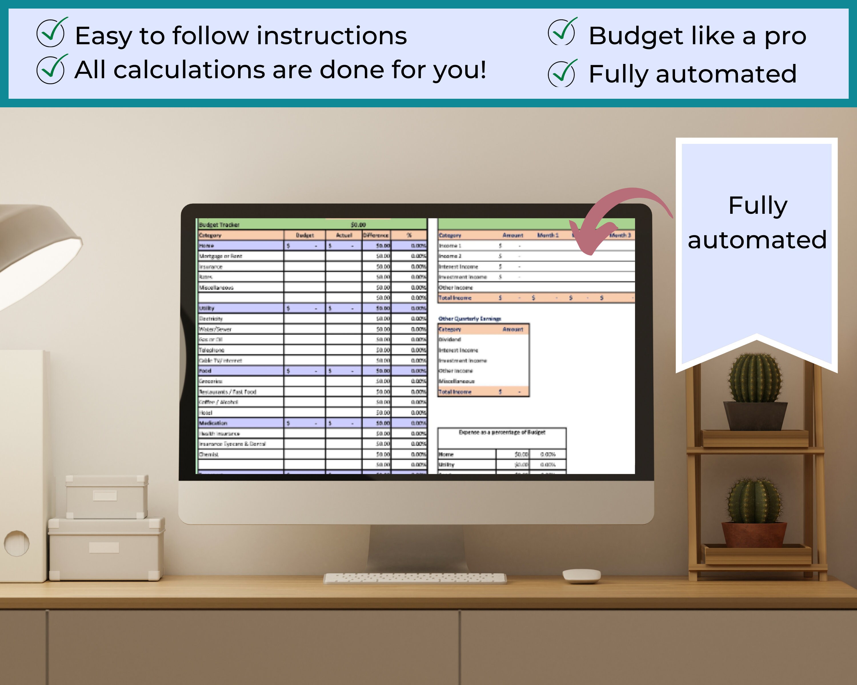 Quarterly Budget Excel Spreadsheet to Track Income, Expenses & Savings ...