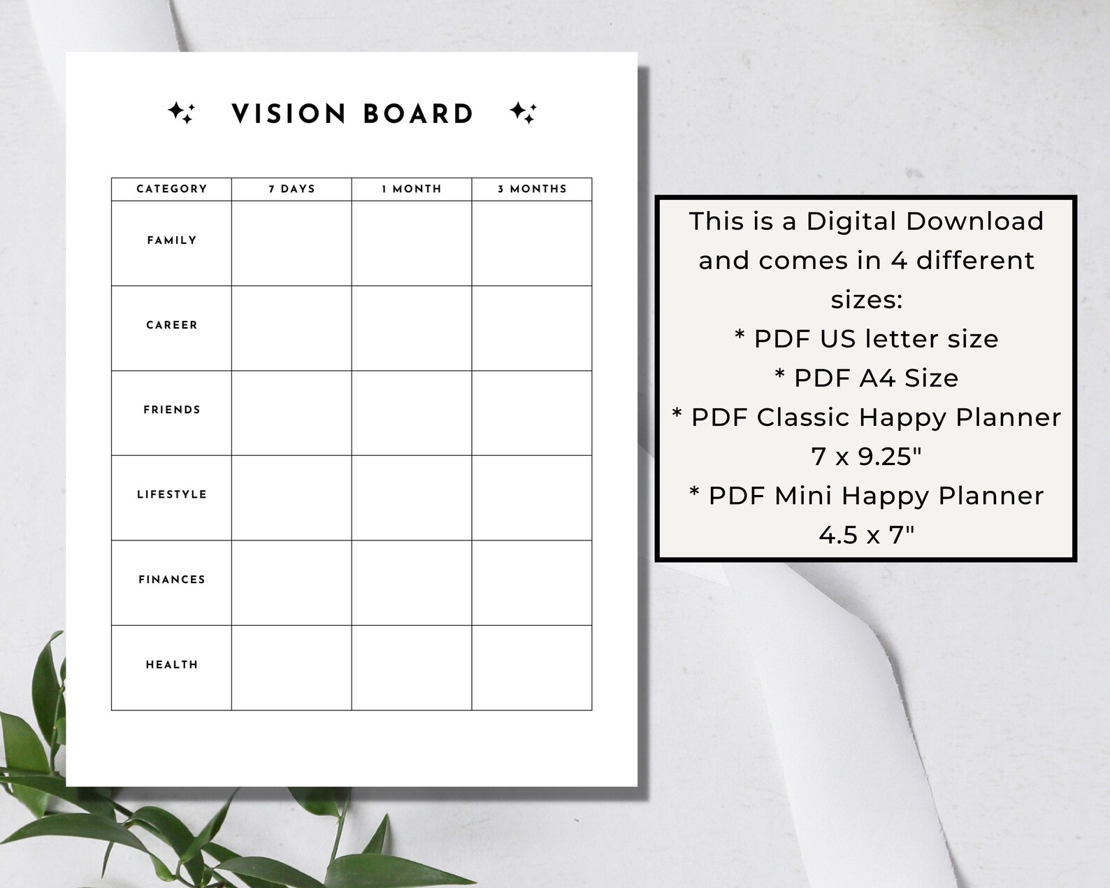 Vision Board Printable, Focus Board Printable, Vision Board PDF ...