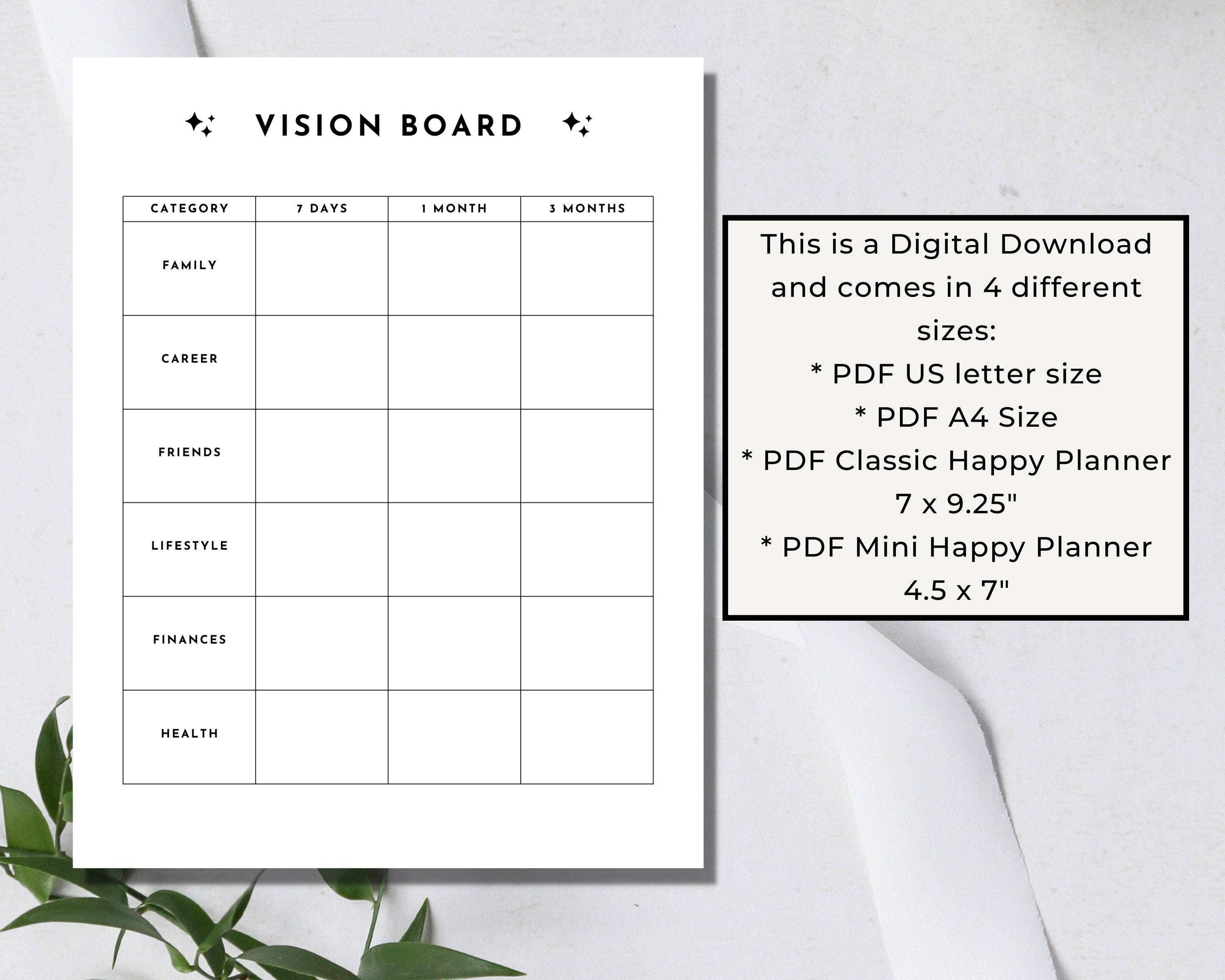 Vision Board Printable, Focus Board Printable, Vision Board PDF ...