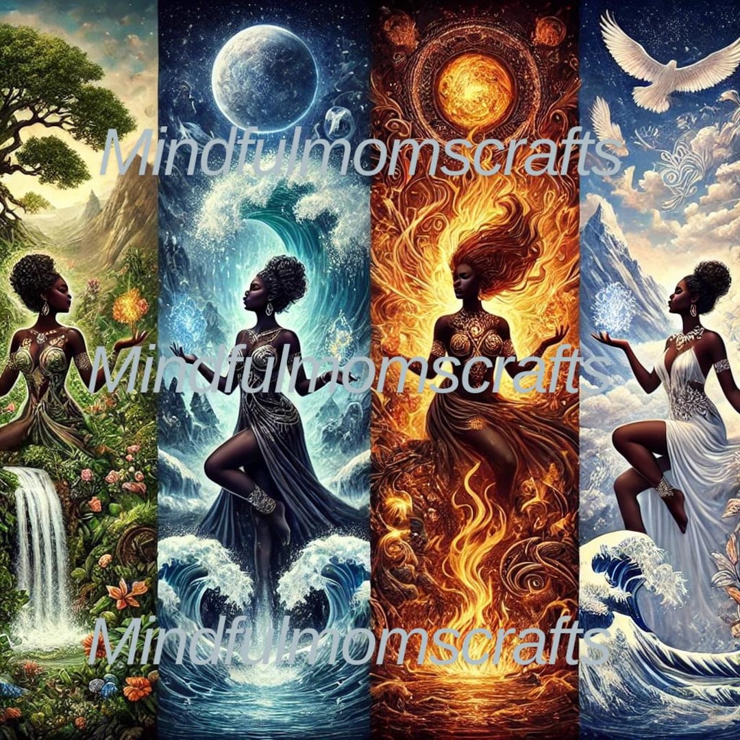 Elemental Goddess Prints Fire, Water, Earth, Air Mindful Digital Decor ...