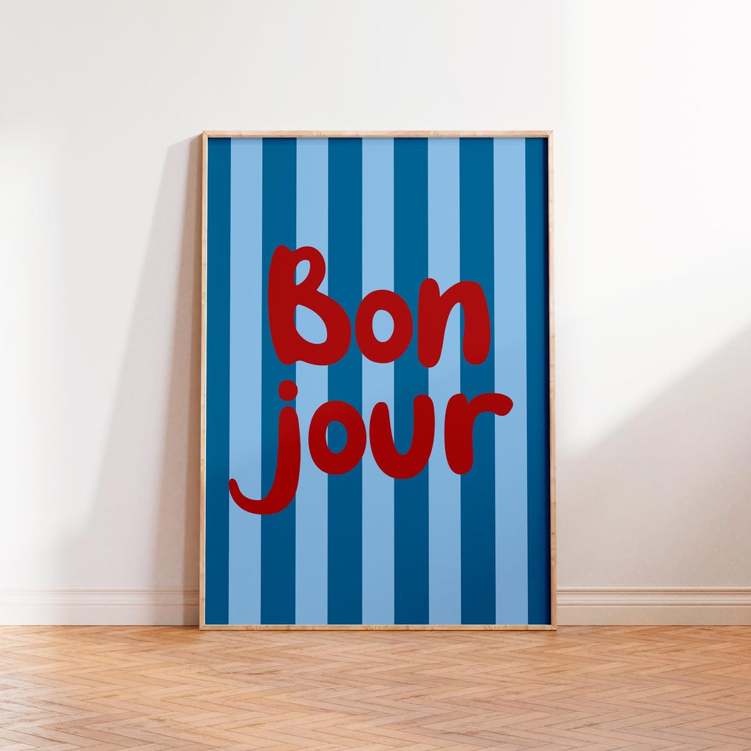 Bonjour French Print, Typography Print, Fun Bold Trendy Unframed A5 A4 ...