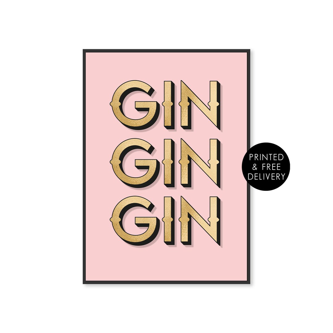 Pink Gin Bar Sign for Home Bar, Gin Gin Gin Poster Wall Art Print, Bar ...