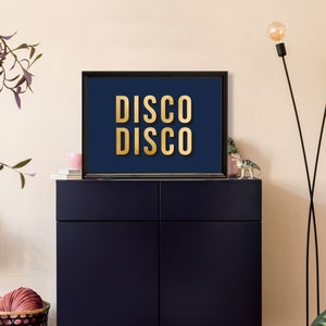 Disco Typography Wall Art Poster Print, 70's Disco Sign Navy Blue ...